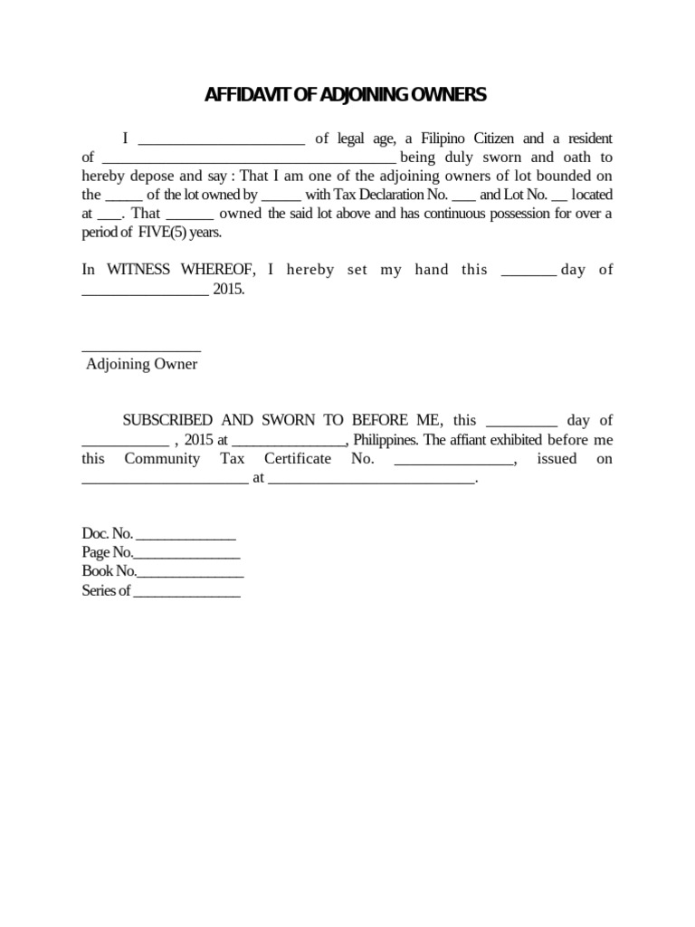 Affidavit of Adjoining Owners - 2 | PDF