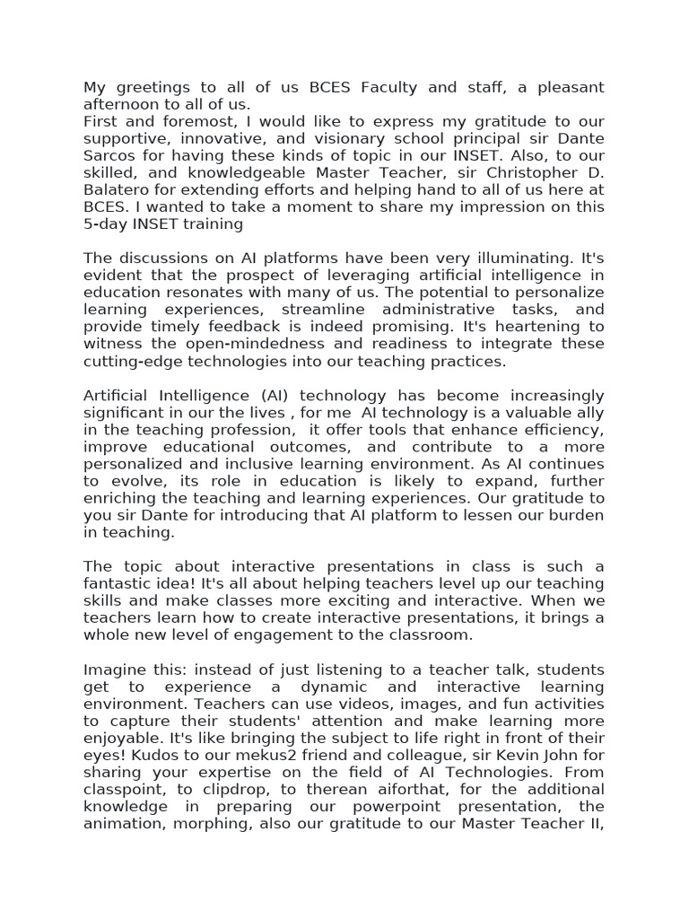 EPIN IMPRESSION 2024 INSET | PDF | Teachers | Artificial Intelligence