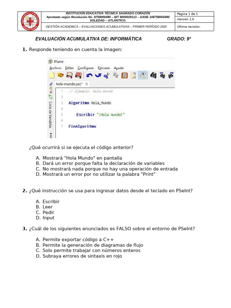 Eva Acum - Inf 9° - Ip | PDF | C ++ | Programación de computadoras