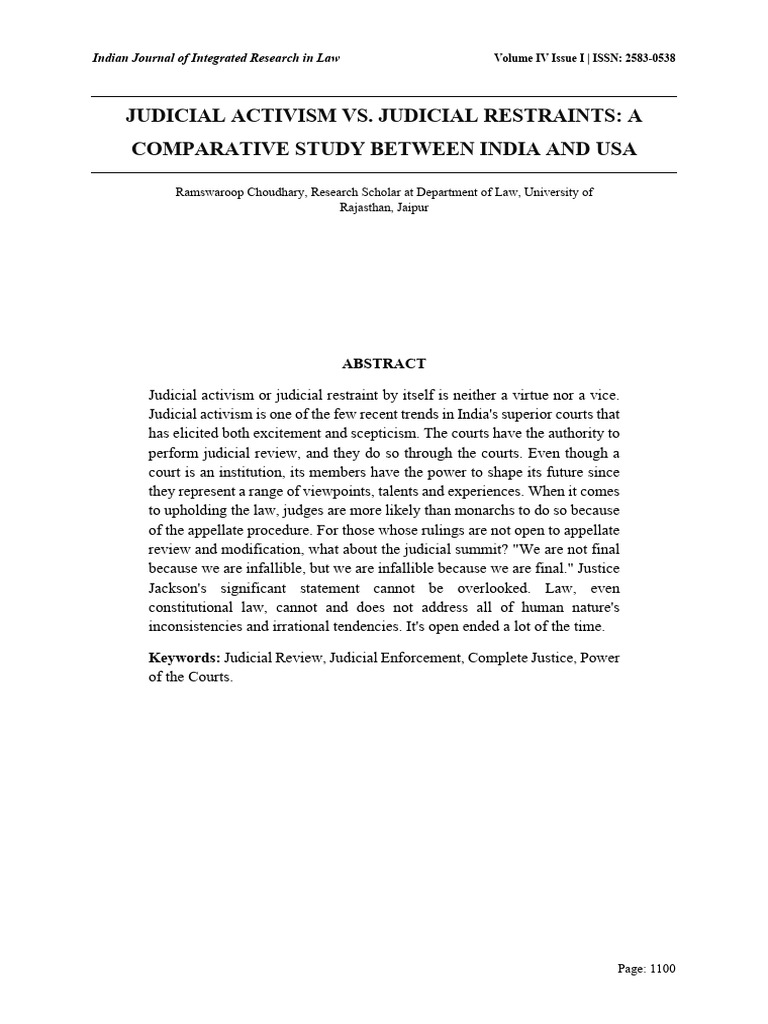 Judicial Activism VS Judicial Restraints A Comparative Study Between ...