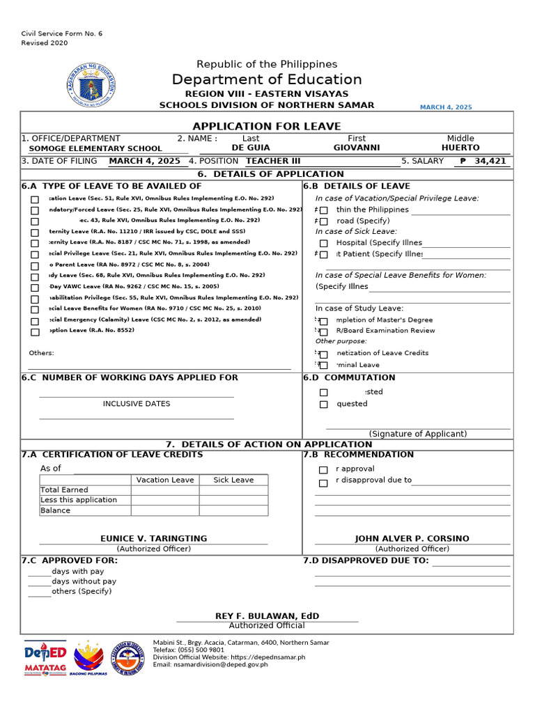 Form 6 Application For Leave Form | PDF | Parental Leave | Justice
