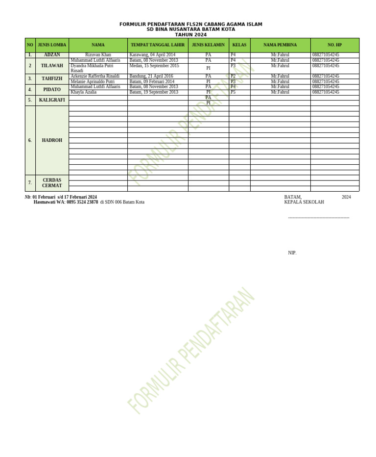 Formulir - Pendaftaran SD Binus | PDF