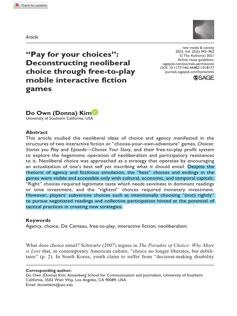 Kim-Neoliberal Choice and Gaming | PDF | Neoliberalism | Rationality