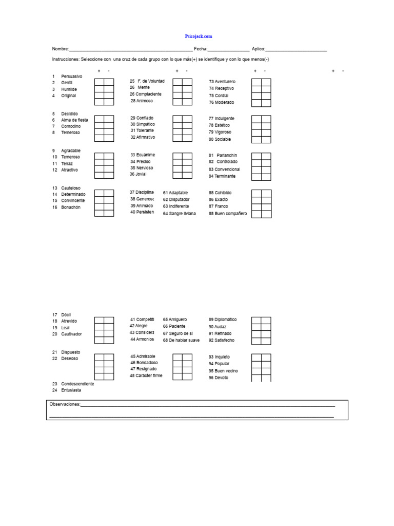 Test de Cleaver (Hoja de Respuestas) | PDF