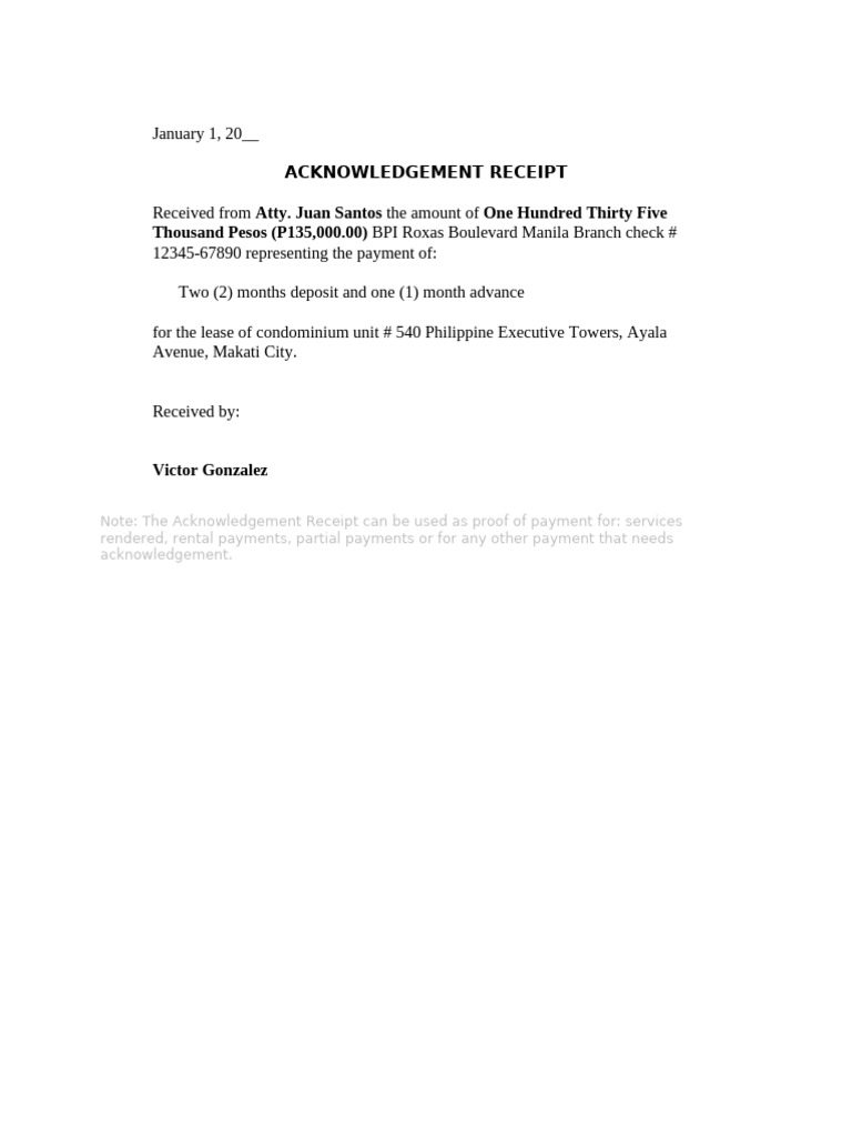 Acknowledgment Receipt for Lease Payment | PDF