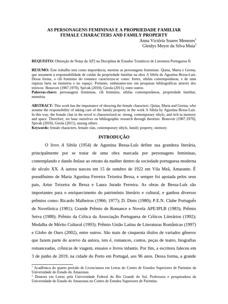 Artigo de Literatura, Livro. Anna Victória. | PDF | Família | Estudos de Gênero