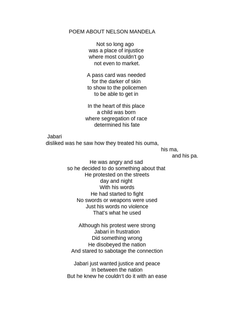 Poem About Nelson Mandela's Fight | PDF