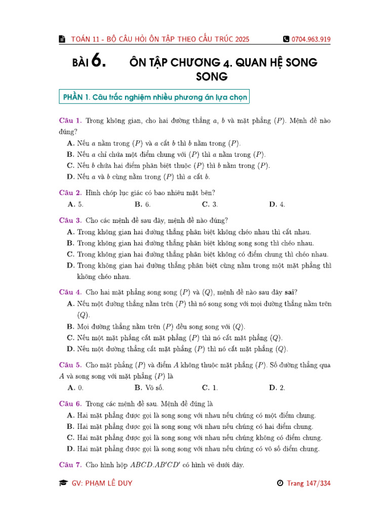 Bo de On Tap Mon Toan 11 Theo Cau Truc Moi Pham Le Duy | PDF