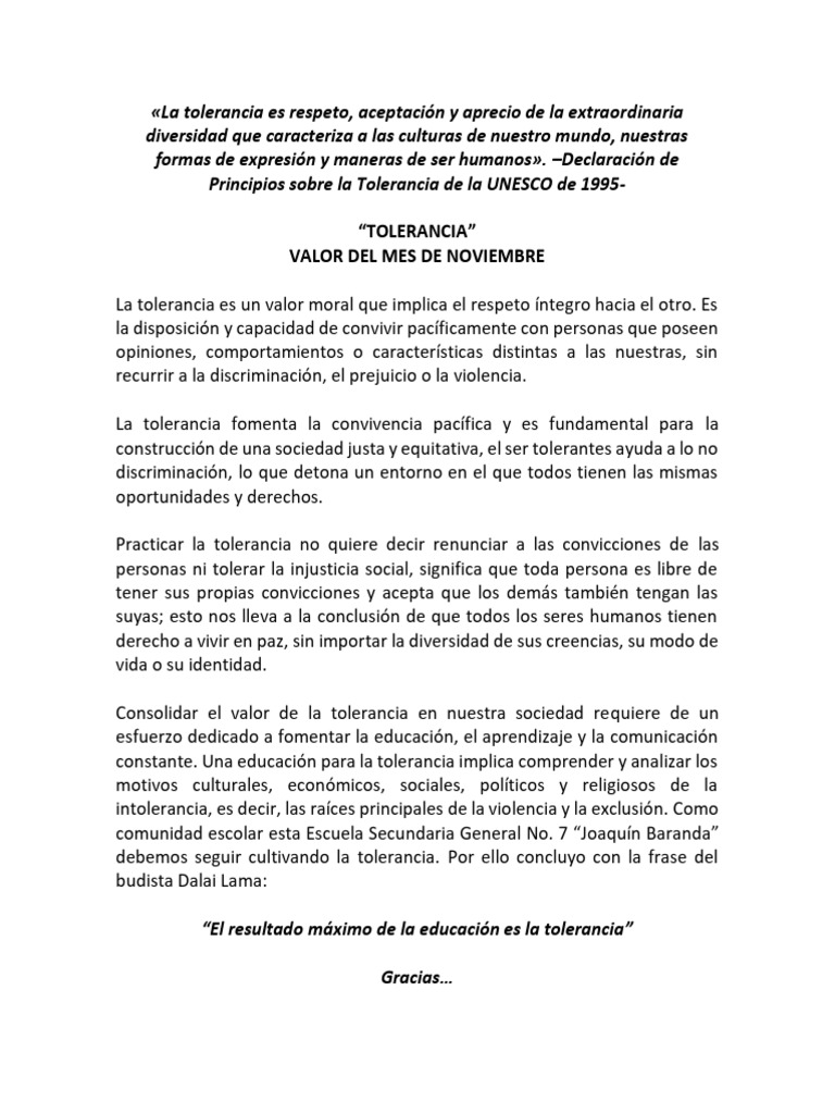 Tolerancia - Valor Mes - Noviembre | PDF
