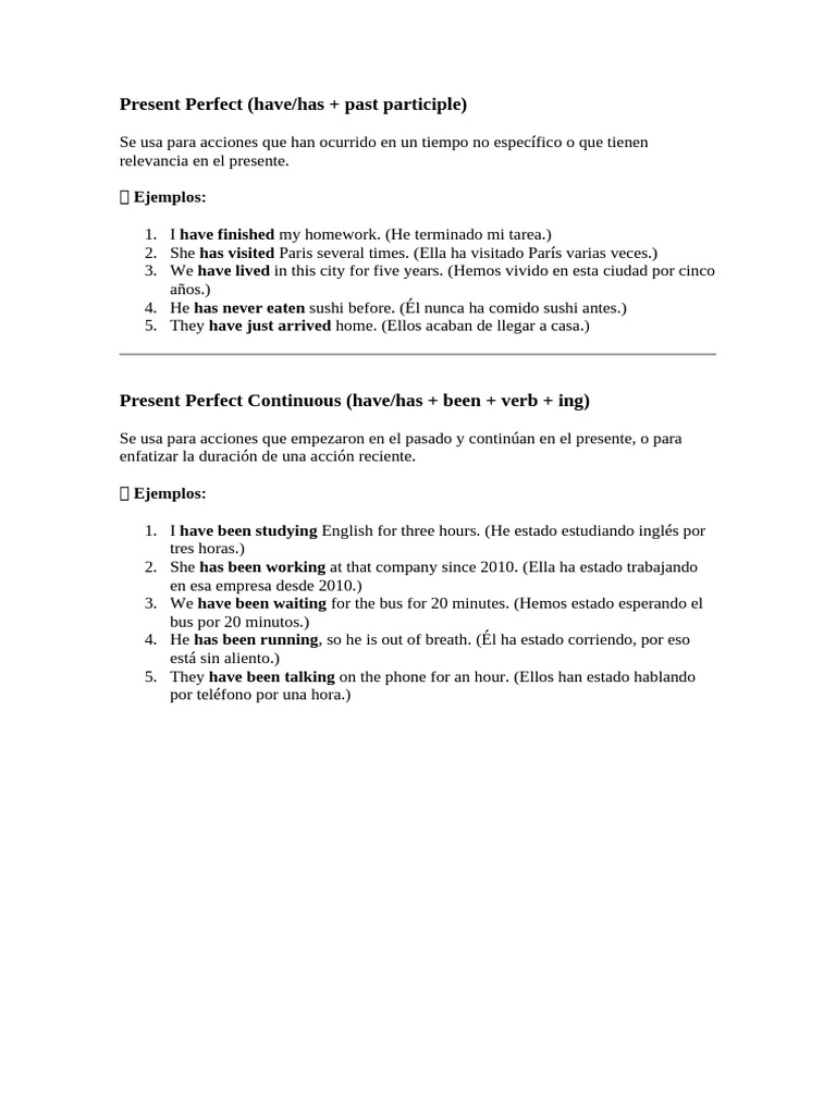 Uso del Present Perfect en inglés | PDF