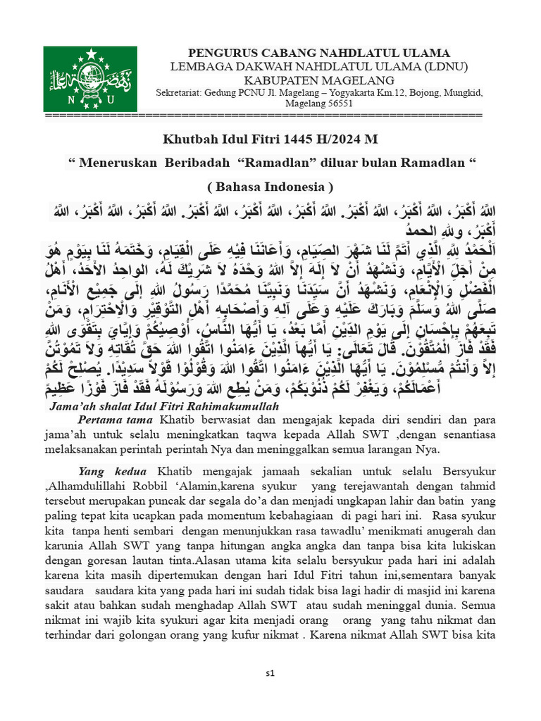 Lebaran Penuh Makna: Intisari Khutbah Idul Fitri 1445 H yang Bikin Hati Adem