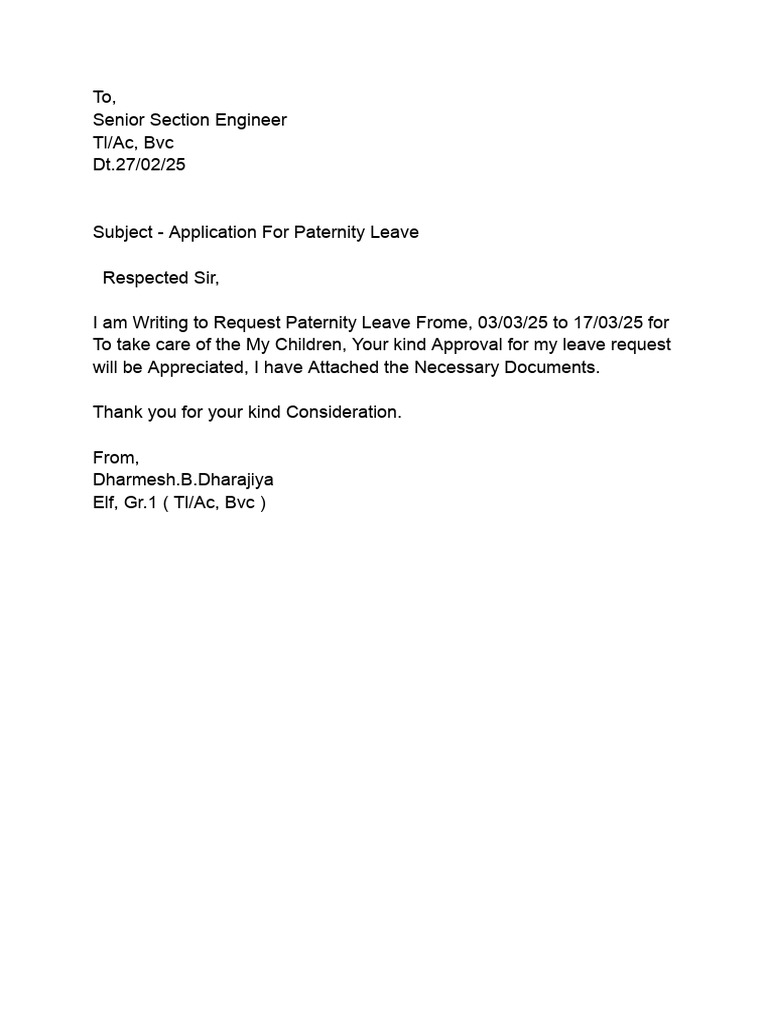 Paternity Leave Application Request | PDF