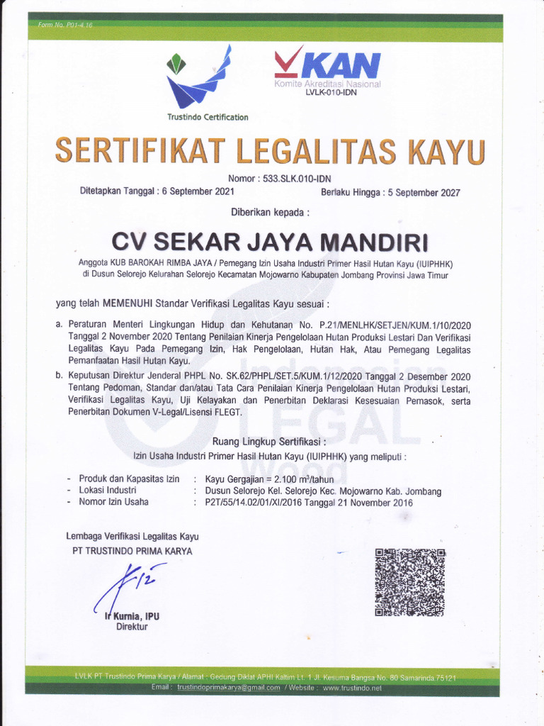 Sertifikat CV Sekar Jaya Mandiri | PDF