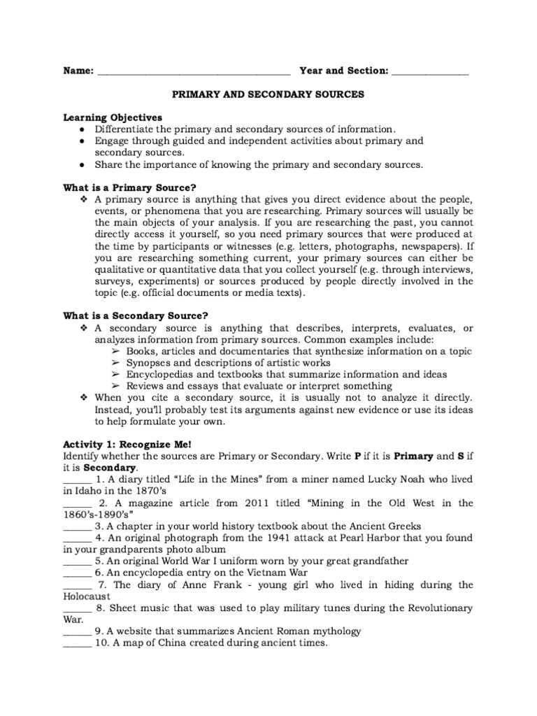 Understanding Primary and Secondary Sources | PDF | Information ...