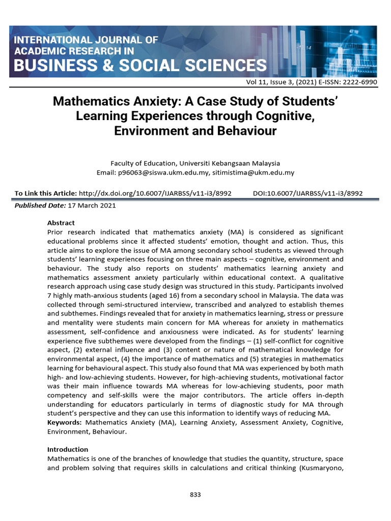 Understanding Mathematics Anxiety in Students | PDF | Self Efficacy ...