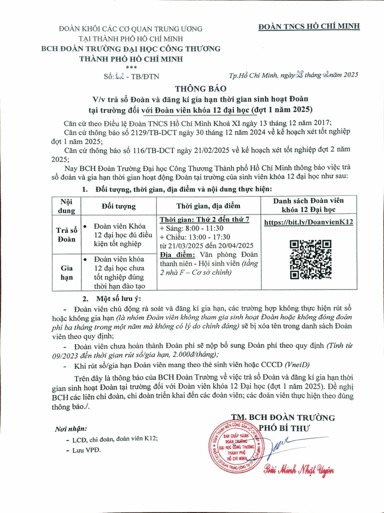 12 TBDTN VV Tra So Doan Va Dang Ki Gia Han Thoi Gian Sinh Hoat Doan Tai Truong Doi Voi Doan Vien ...