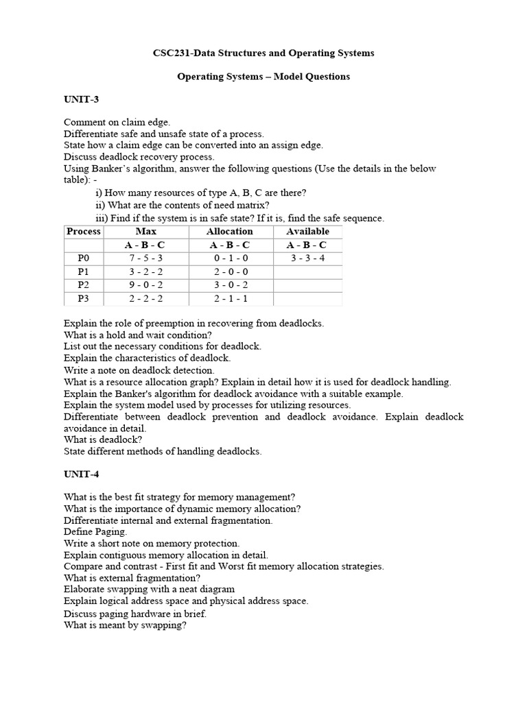 Operating Systems - Unit 3,4 & 5 - Model Questions | PDF | Computer Data Storage | Scheduling ...