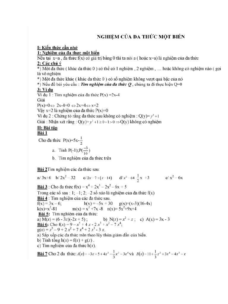 Bài Toán Đa TH C L P 7 | PDF