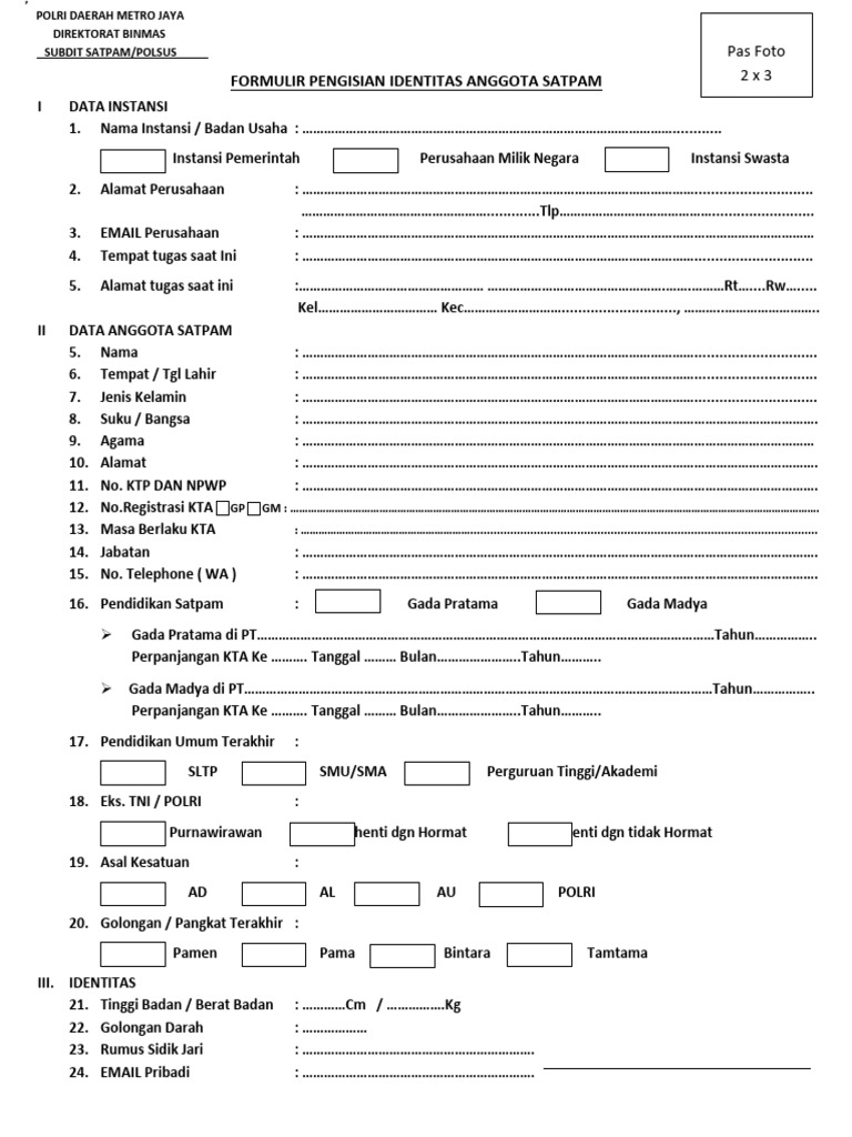 Formulir Kta Terbaru 2024 | PDF