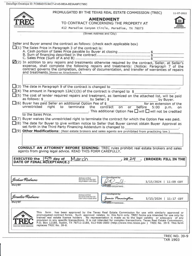 Executed Repair Amendment | PDF