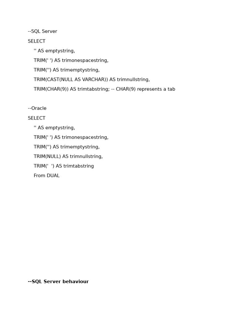Trim in Oracle Vs SQL Server | PDF