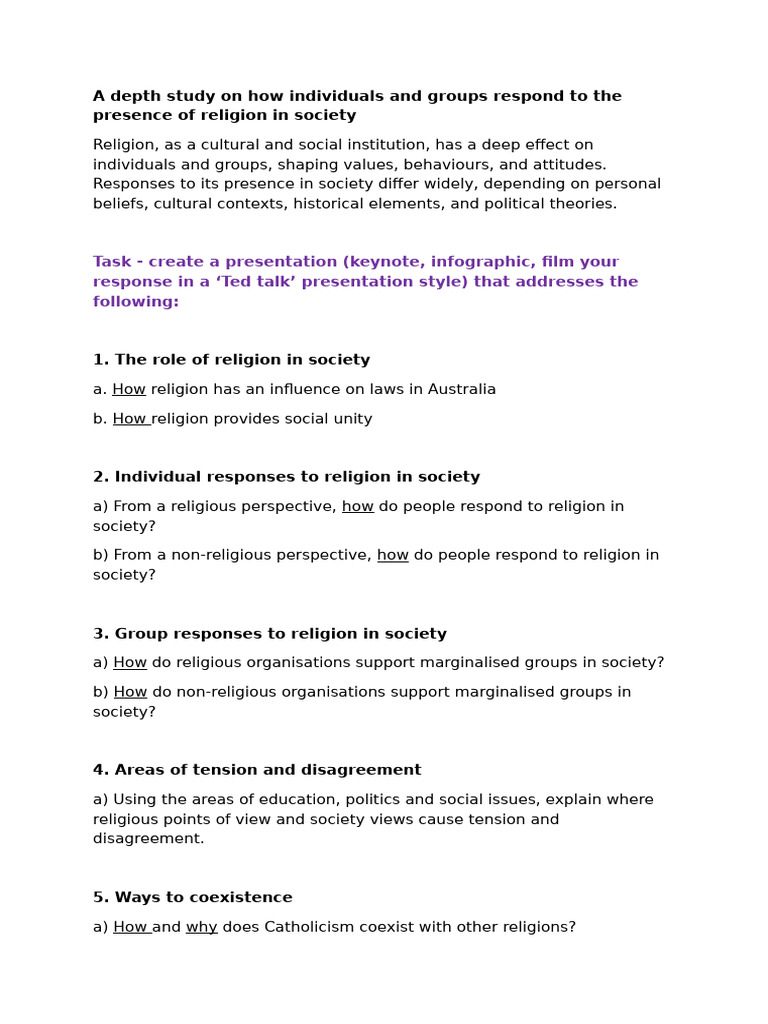 Responses to Religion in Society | PDF