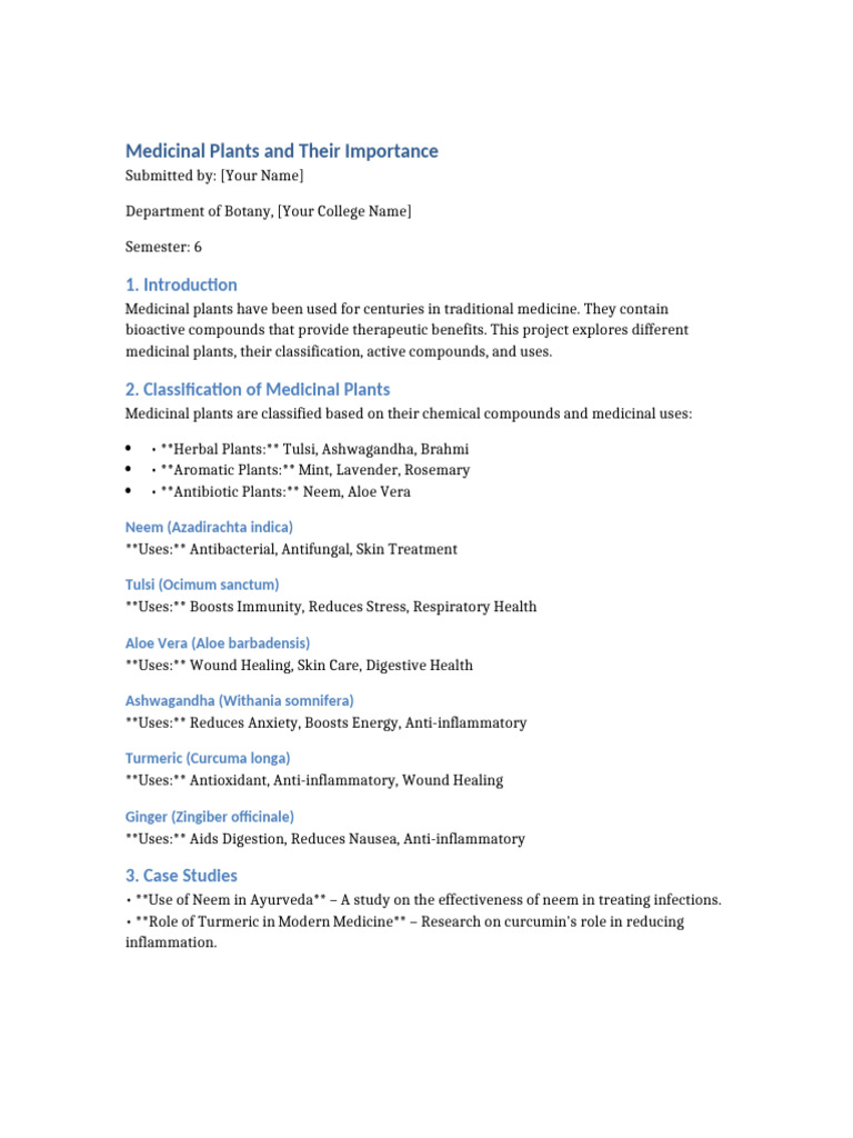 Medicinal Plants: Uses and Benefits | PDF