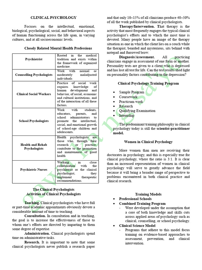 Overview of Clinical Psychology | PDF | Clinical Psychology | Psychology