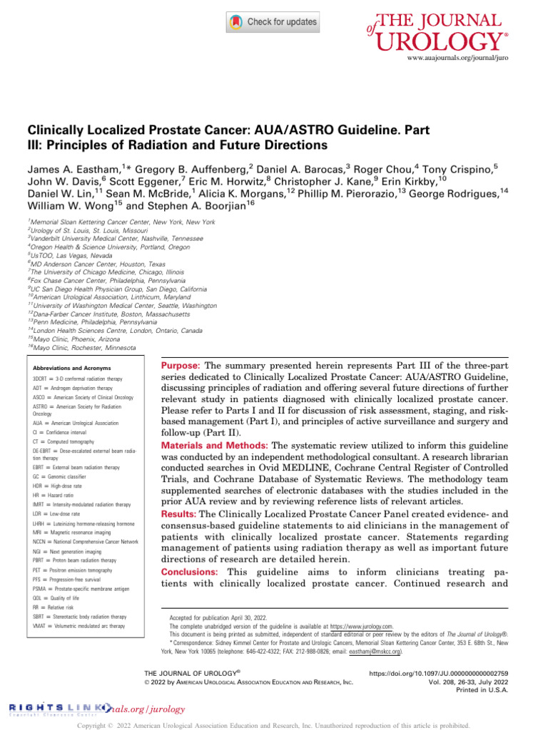 Eastham Et Al 2022 Clinically Localized Prostate Cancer Aua Astro ...