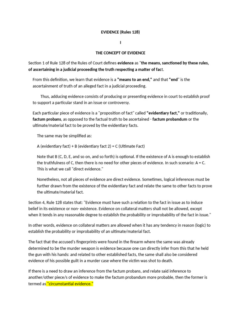 Rule 128 Evidence | PDF | Burden Of Proof (Law) | Evidence (Law)