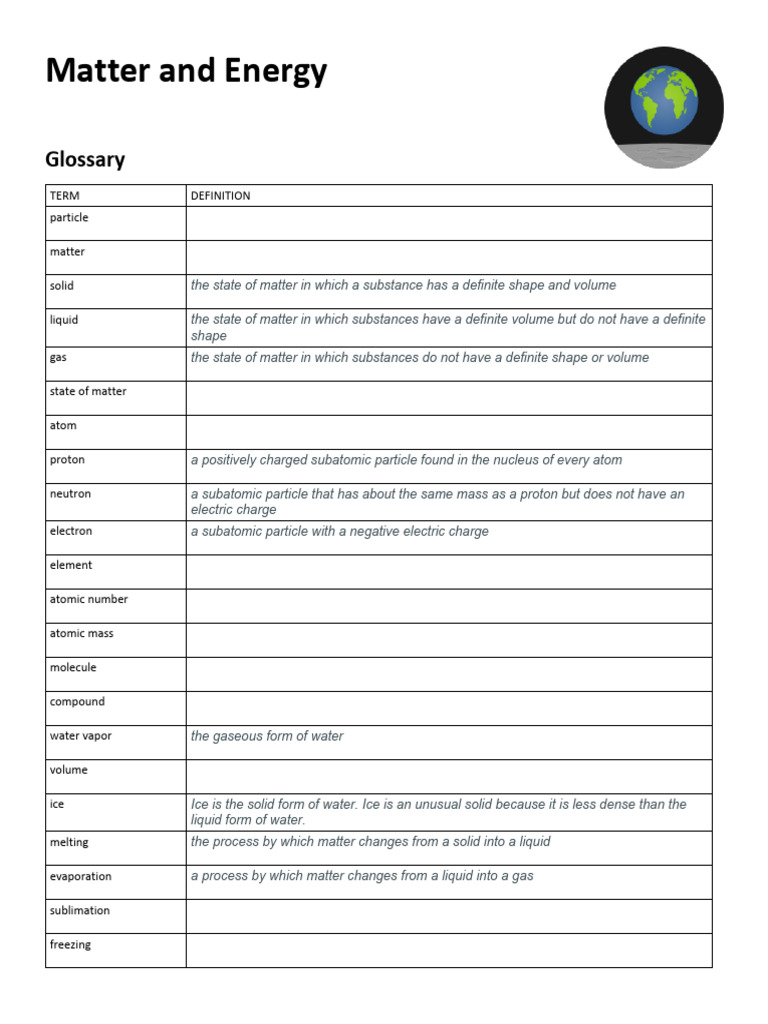 Guided Notes - Matter and Energy | PDF | Matter | Atoms