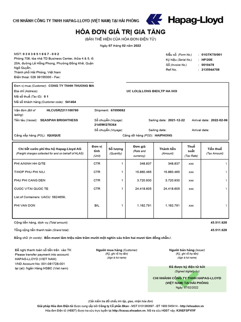 Hoa Don Cuoc Bien 00780 | PDF