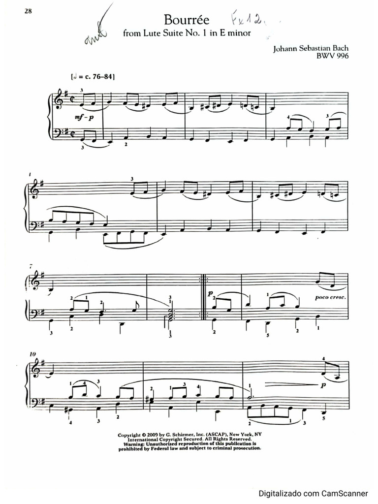 Bach - Bourrée - Lute Suite No.1 in E Minor | PDF