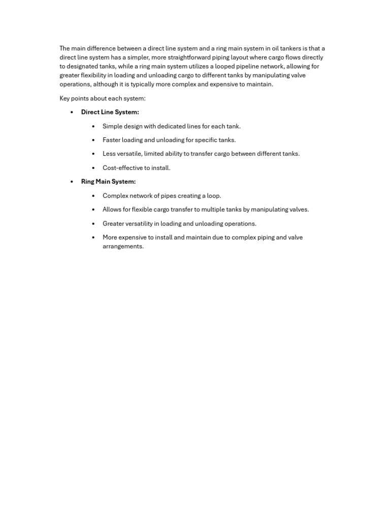 ring main & direct line system | PDF | Oil Tanker | Pump
