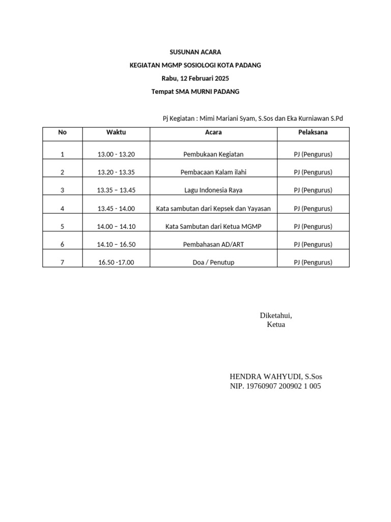 SUSUNAN ACARA KEGIATAN. Pert.2 | PDF