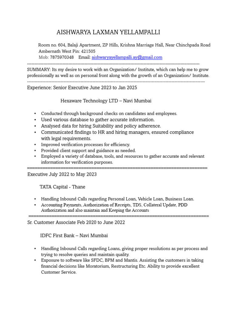 Resume - Aishwarya Yellampalli08 | PDF | Computing | Business