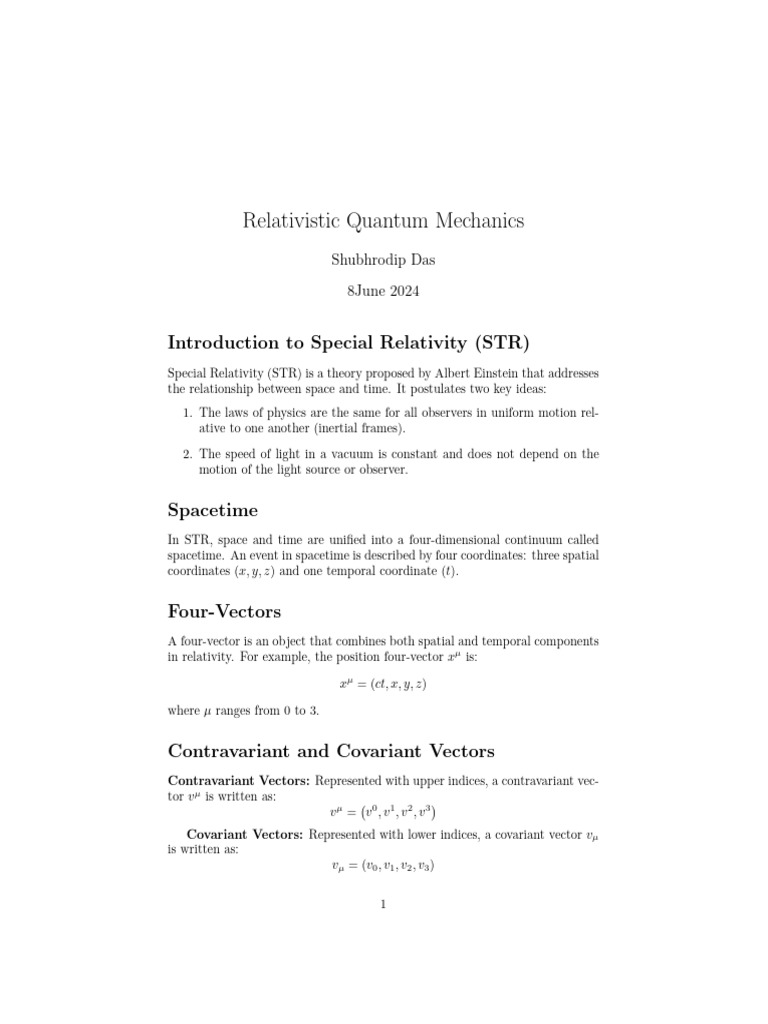 Relativistic Quantum Mechanics (1) | PDF | Special Relativity | Quantum Field Theory