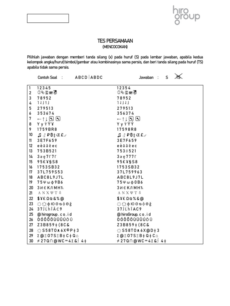 Contoh Psikotes - Tes Persamaan | PDF