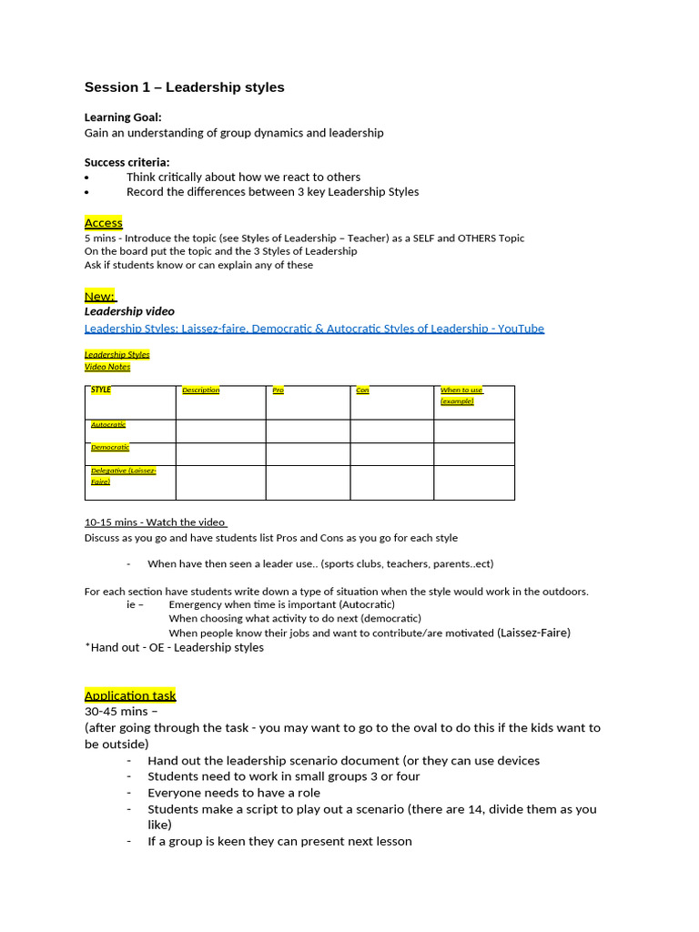 Lesson 1 - Leadership styles | PDF