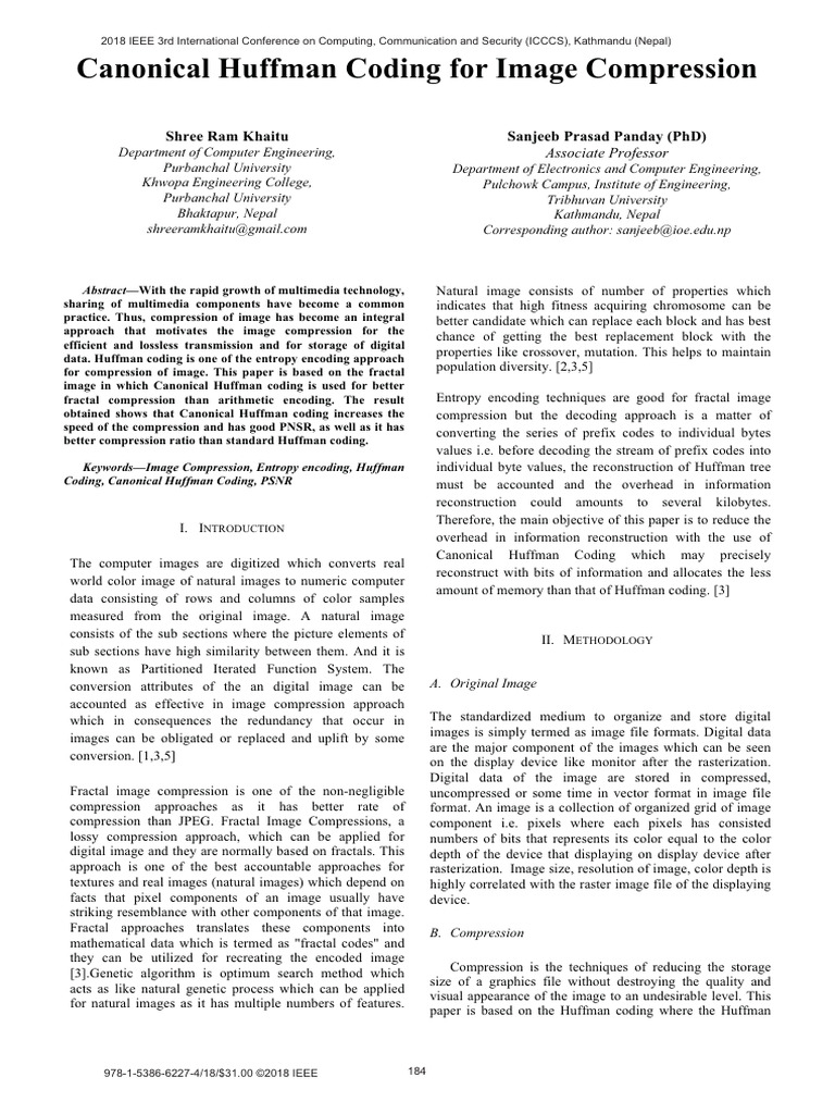 Canonical Huffman Coding for Images | PDF | Data Compression | Image Processing