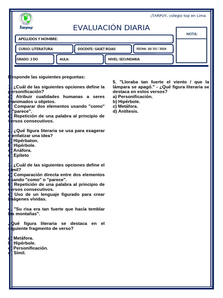 2 Eva - 2do Sec - Lite 16-03 | PDF