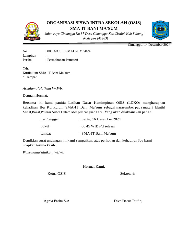 Surat Undangan Kurikulum LDKO | PDF