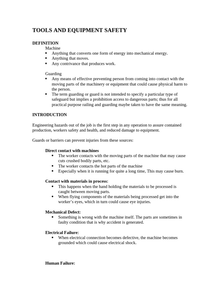Tools and Equipment Safety | PDF | Machines | Safety