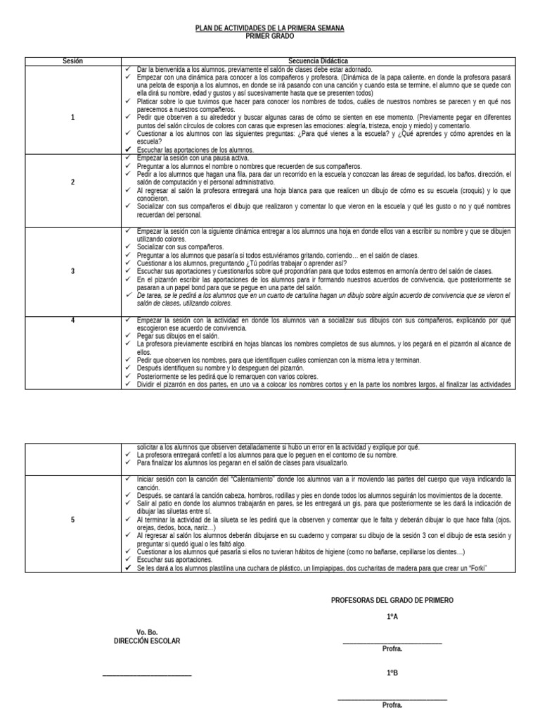 Actividades para la Primera Semana 1er Grado | PDF