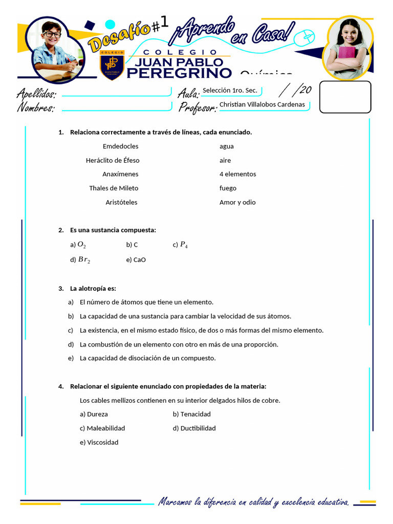 Desafio 1 Sel1 Quimica Villalobos | PDF