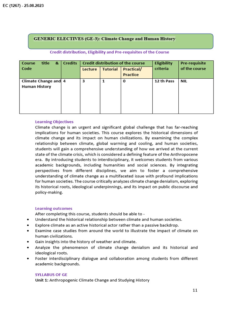 Climate Change and Human History Course | PDF | Climate Change ...