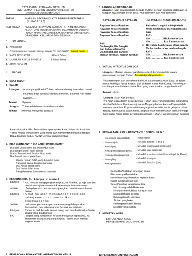 Tata Ibadah Natal Kpa 2024 | PDF