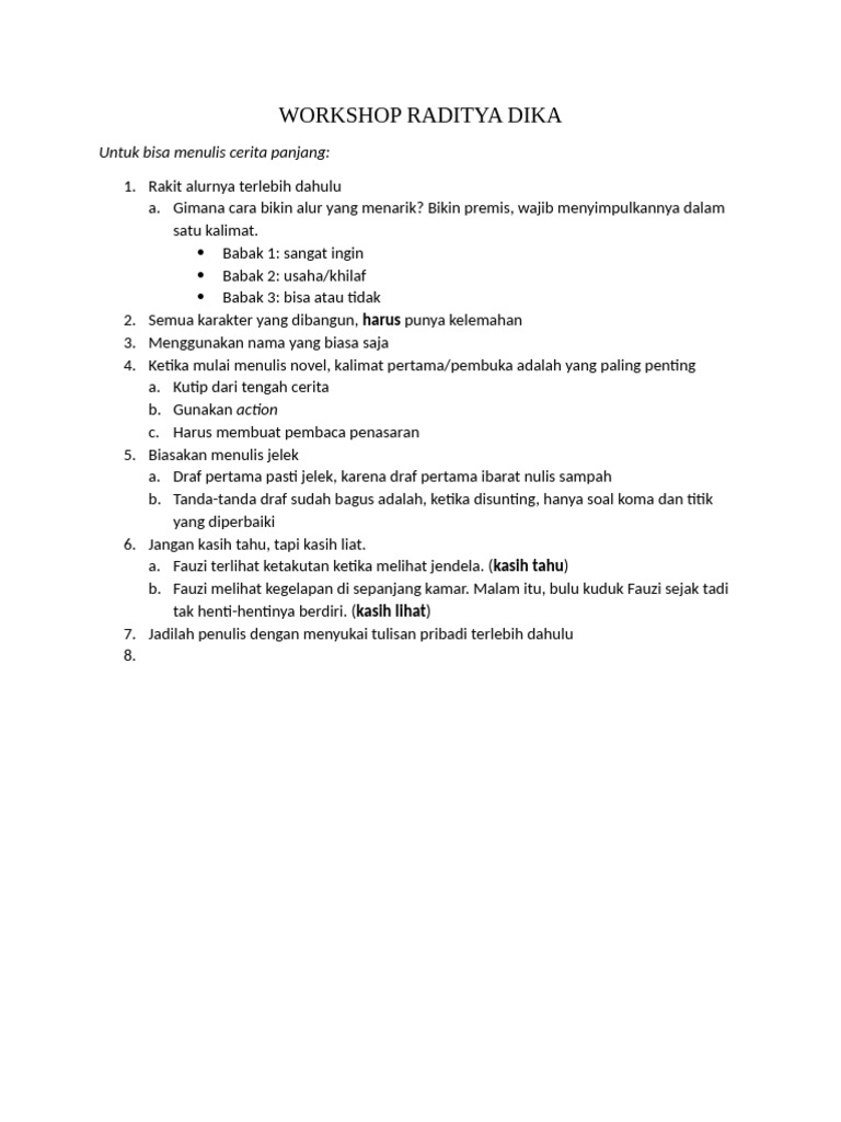 WORKSHOP WRITING RADITYA DIKA by Raditya Dika | PDF