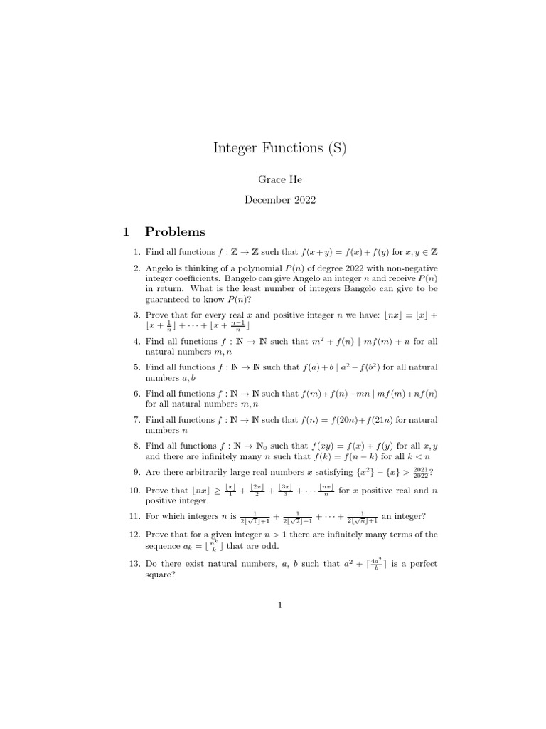 Integer Functions S He Dec22 | PDF
