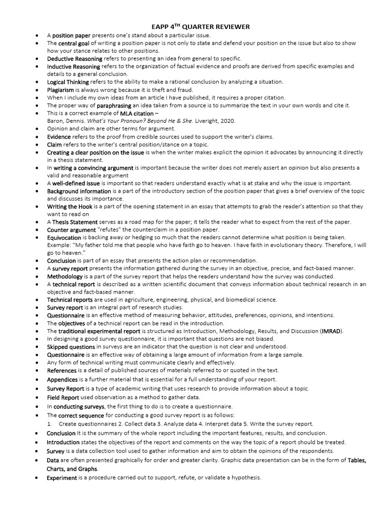 EAPP 4TH QTR REVIEWER JDumandan 1 | PDF | Argument | Data